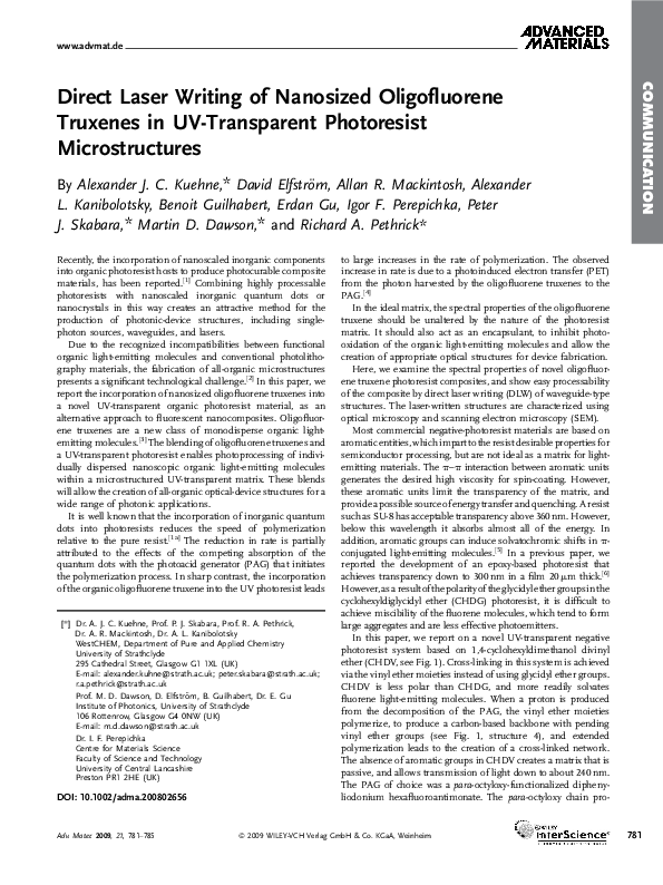 (PDF) Direct Laser Writing of Nanosized Oligofluorene Truxenes in UV-Transparent Photoresist ...