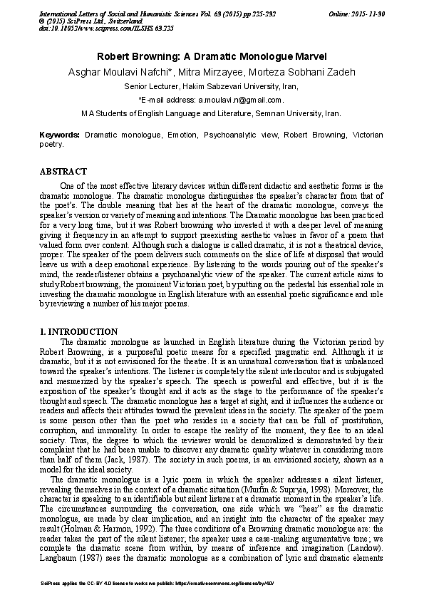 (PDF) Robert Browning: A Dramatic Monologue Marvel