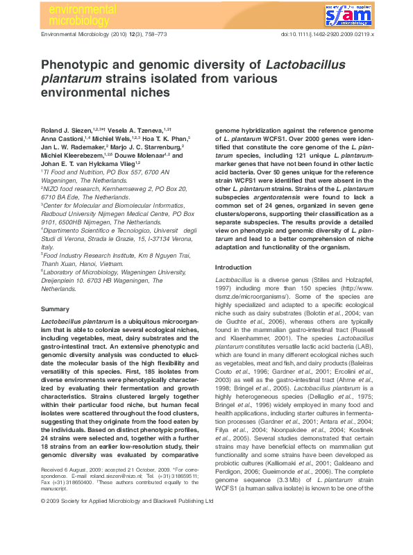 (PDF) Phenotypic and genomic diversity of Lactobacillus plantarum strains isolated from various ...