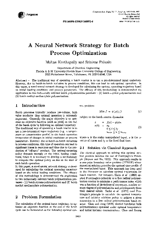 (PDF) A neural network strategy for batch process optimization