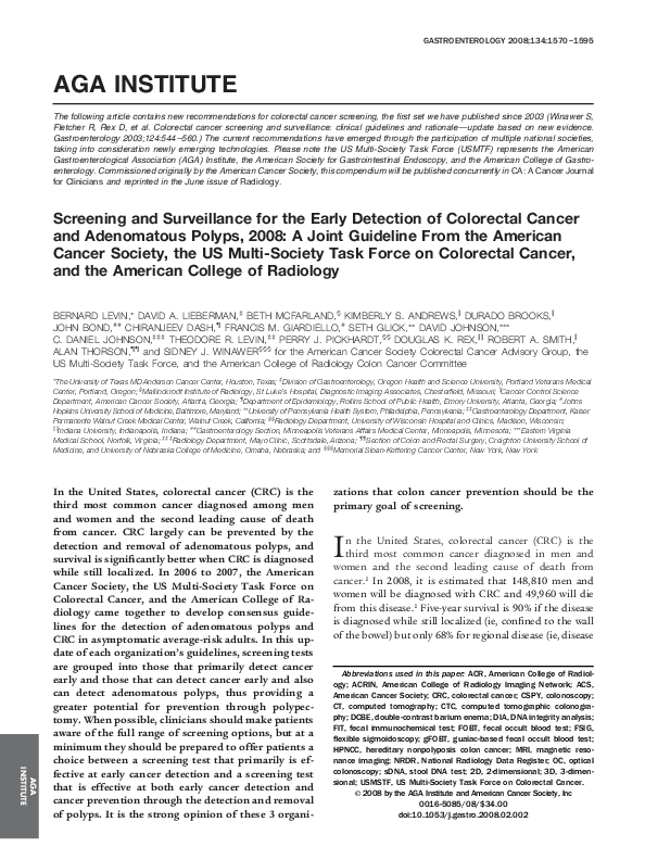 (PDF) Screening and Surveillance for the Early Detection of Colorectal ...