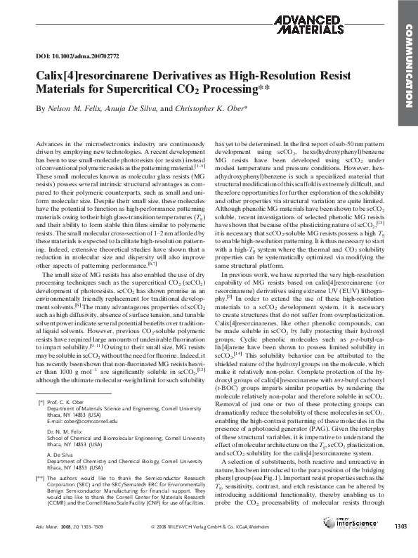 (PDF) Calix[4]resorcinarene Derivatives as High-Resolution Resist ...