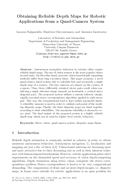 (PDF) Obtaining reliable depth maps for robotic applications from a ...