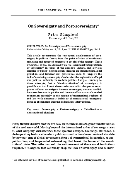 (PDF) Sovereignty and Post-sovereignty