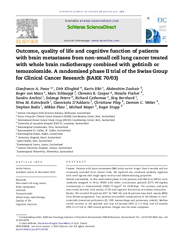 (PDF) Outcome, quality of life and cognitive function of patients with brain metastases from non ...