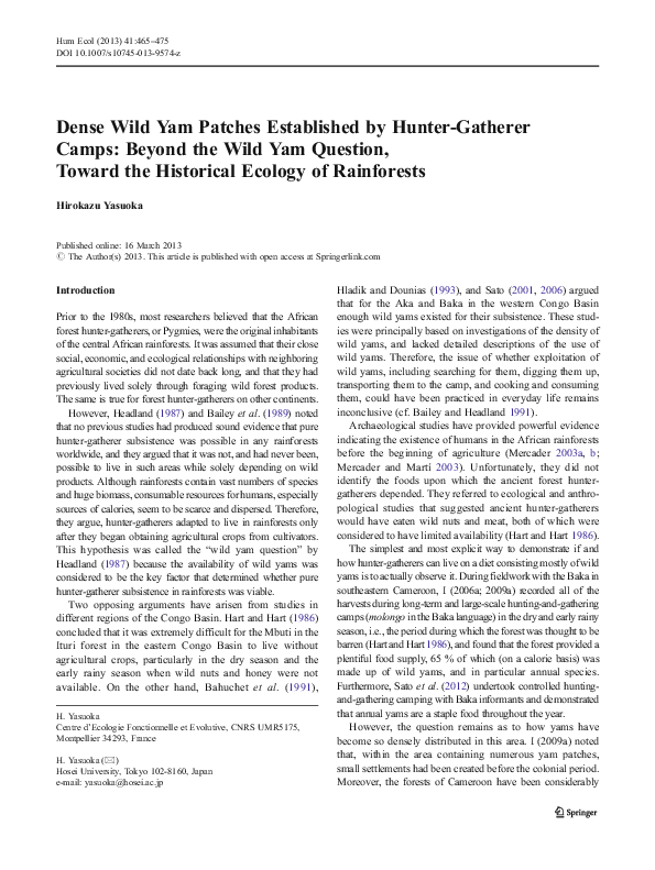 (PDF) Dense Wild Yam Patches Established by Hunter-Gatherer Camps ...
