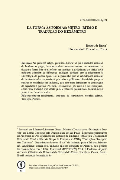 (PDF) Da fôrma às formas: metro, ritmo e tradução do hexâmetro