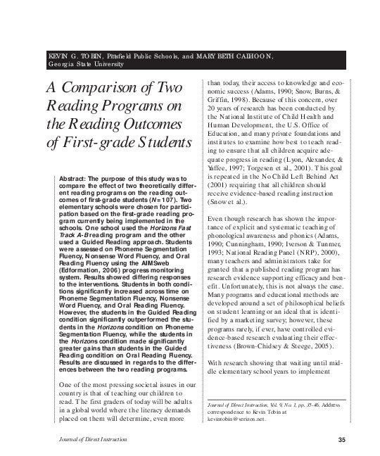 (PDF) A Comparison of Two Reading Programs on the Reading Outcomes of ...
