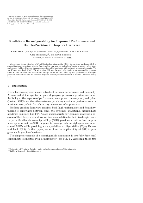(PDF) Small-scale reconfigurability for improved performance and double-precision in graphics ...