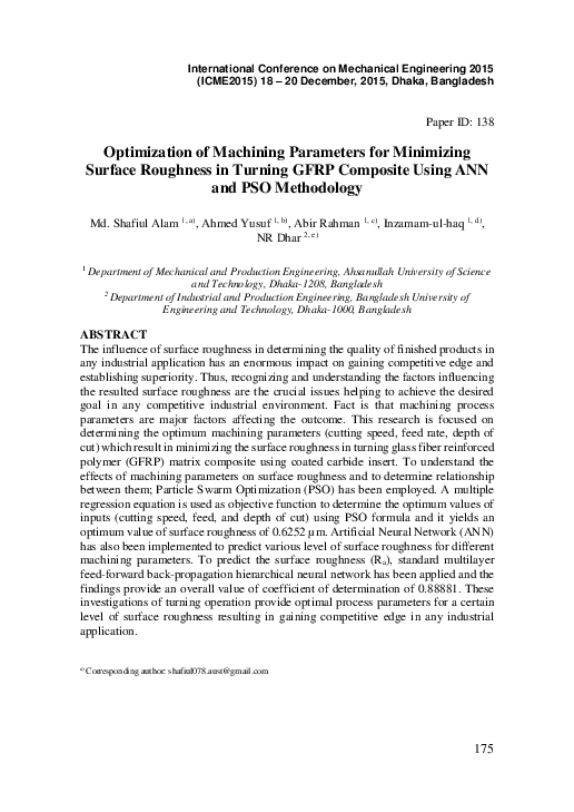 Pdf Optimization Of Machining Parameters For Minimizing Surface Roughness In Turning Gfrp