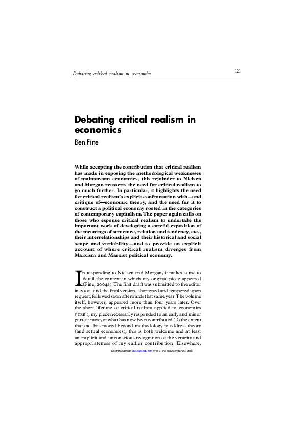 (PDF) “Debating Critical Realism in Economics”, Capital and Class, no ...