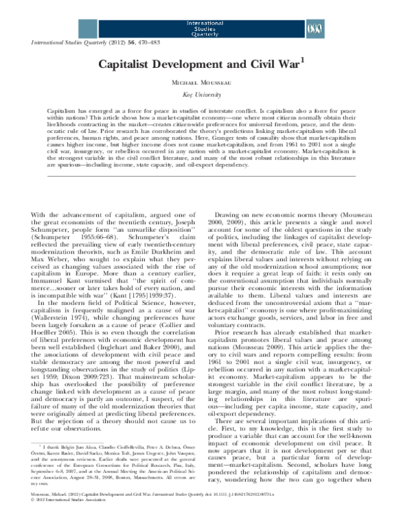 (PDF) Capitalist Development and Civil War | Michael Mousseau - Academia.edu