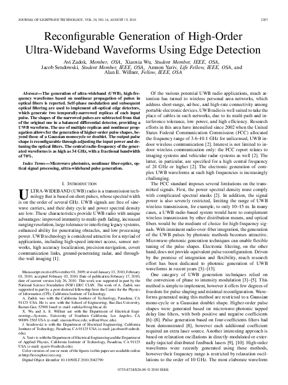 Pdf Reconfigurable Generation Of High Order Ultra Wideband Waveforms Using Edge Detection