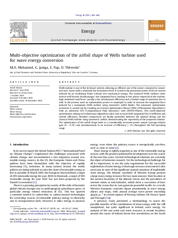 (PDF) Optimizing Wells Turbine Airfoil for Efficiency