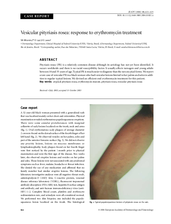 (PDF) Vesicular pityriasis rosea: response to erythromycin treatment
