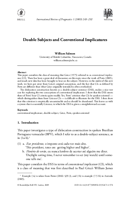 (PDF) Double Subjects and Conventional Implicatures