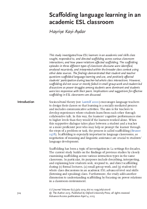 (PDF) Scaffolding language learning in an academic ESL classroom