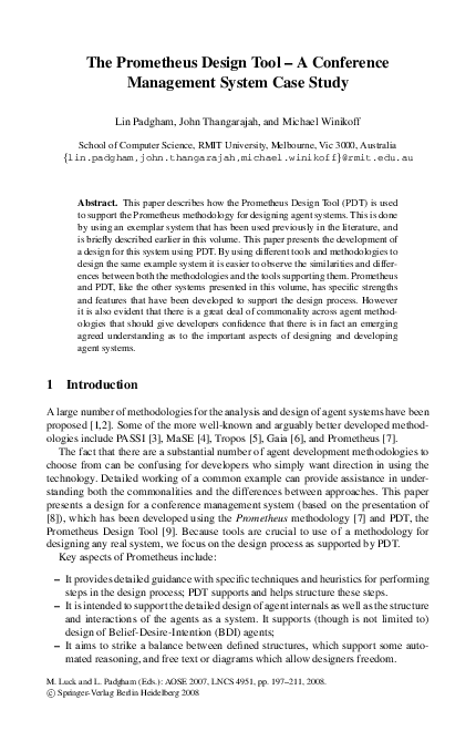 (PDF) The Prometheus Design Tool – A Conference Management System Case ...