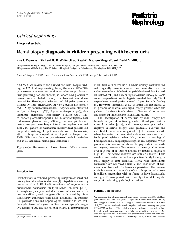 (PDF) Renal biopsy diagnosis in children presenting with haematuria