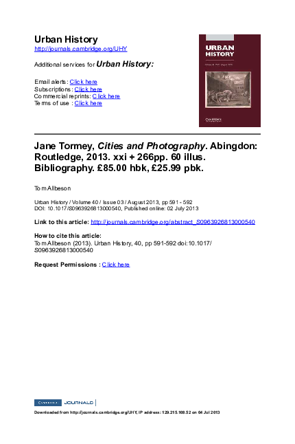 (PDF) Review of Jane Tormey, Cities and Photography (2013)