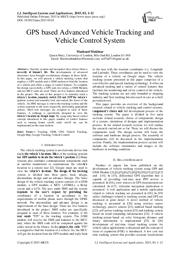 (PDF) GPS based Advanced Vehicle Tracking and Vehicle Control System