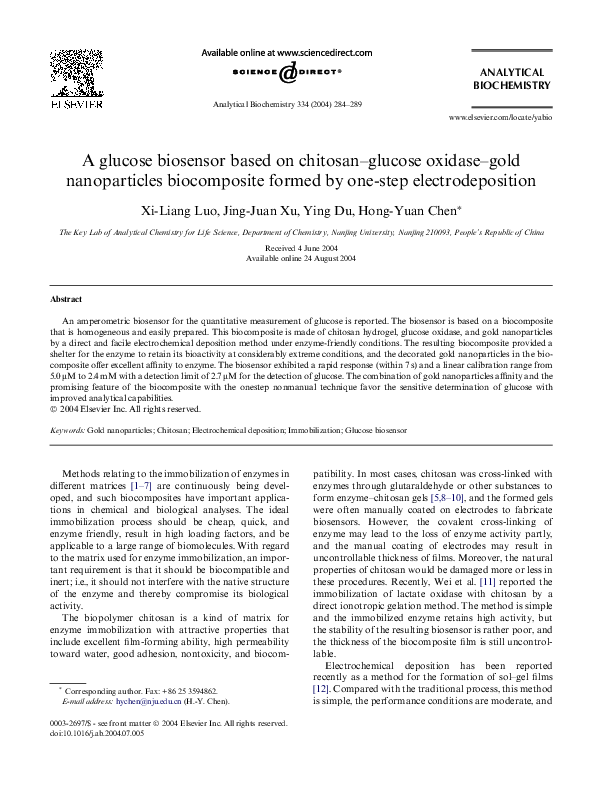 (PDF) A glucose biosensor based on chitosan–glucose oxidase–gold ...
