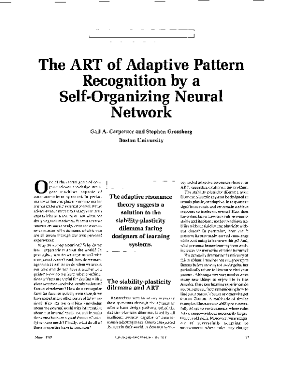 Pdf The Art Of Adaptive Pattern Recognition By A Self Organizing Neural Network S Grossberg