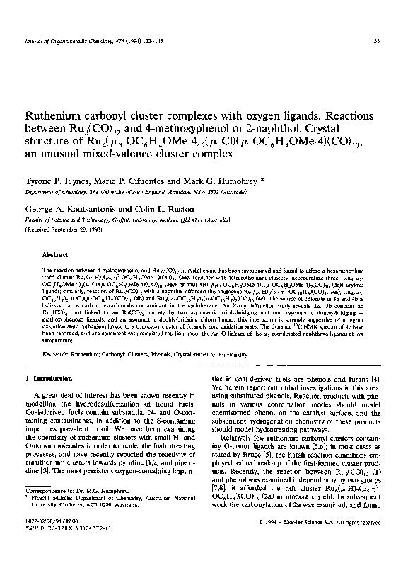 (PDF) Ruthenium Carbonyl Cluster Complexes with Oxygen Ligands. Part 2 ...