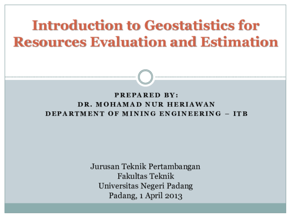 (PDF) Introduction to Geostatistics for Coal and Mineral Resources Estimation