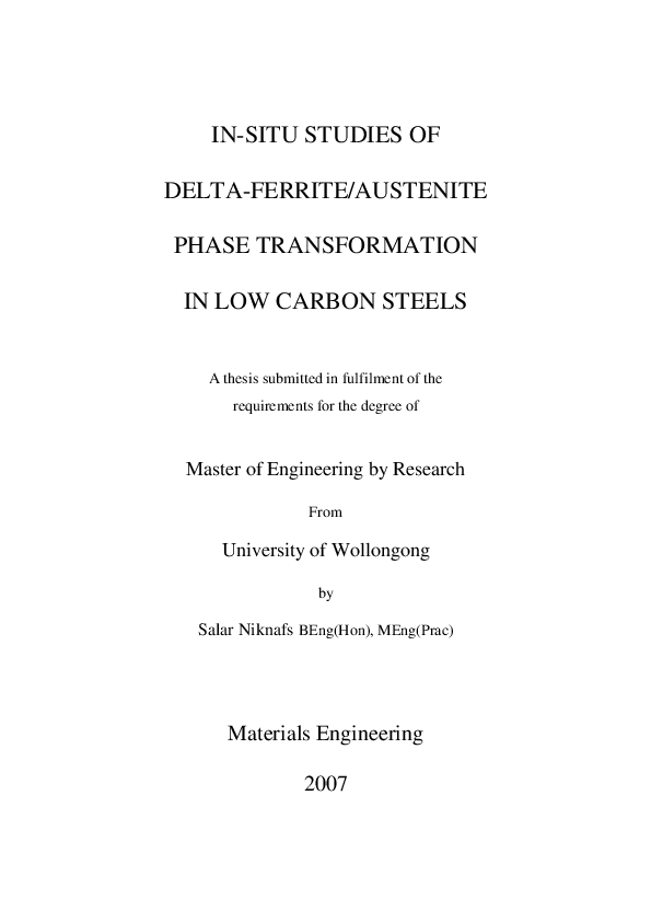 (PDF) In-situ Studies of Delta-Ferrite/Austenite phase transformation ...