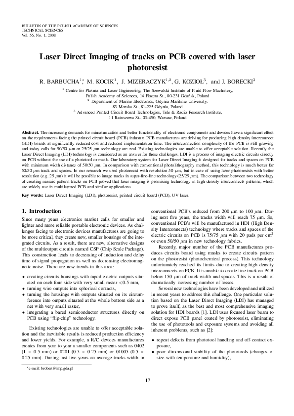(PDF) Laser Direct Imaging of tracks on PCB covered with laser photoresist