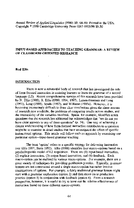 (PDF) INPUT-BASED APPROACHES TO TEACHING GRAMMAR: A REVIEW OF CLASSROOM ...