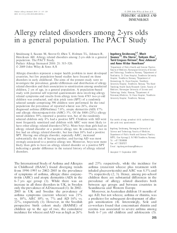 (PDF) Allergy related disorders among 2-yrs olds in a general ...