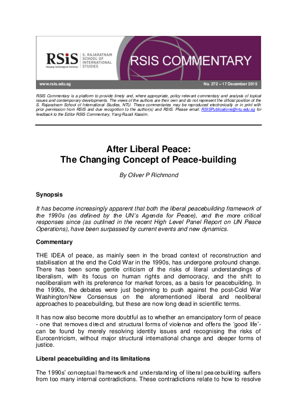 (PDF) After Liberal Peace: The Changing Concept of Peace-building