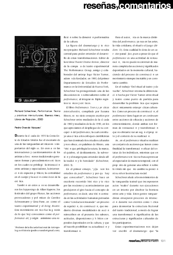 (PDF) Reseña: Richard Schechner, Performance. Teoría y prácticas ...