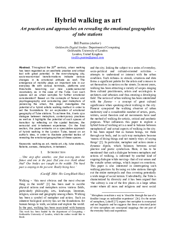 (PDF) Hybrid Walking as Art: Approaches and art practices on revealing ...