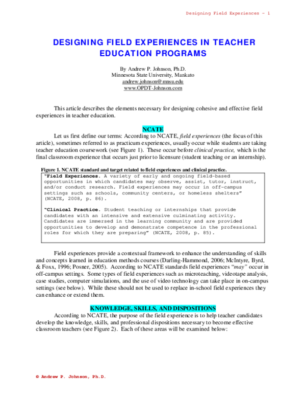 (PDF) DESIGNING FIELD EXPERIENCES IN TEACHER EDUCATION