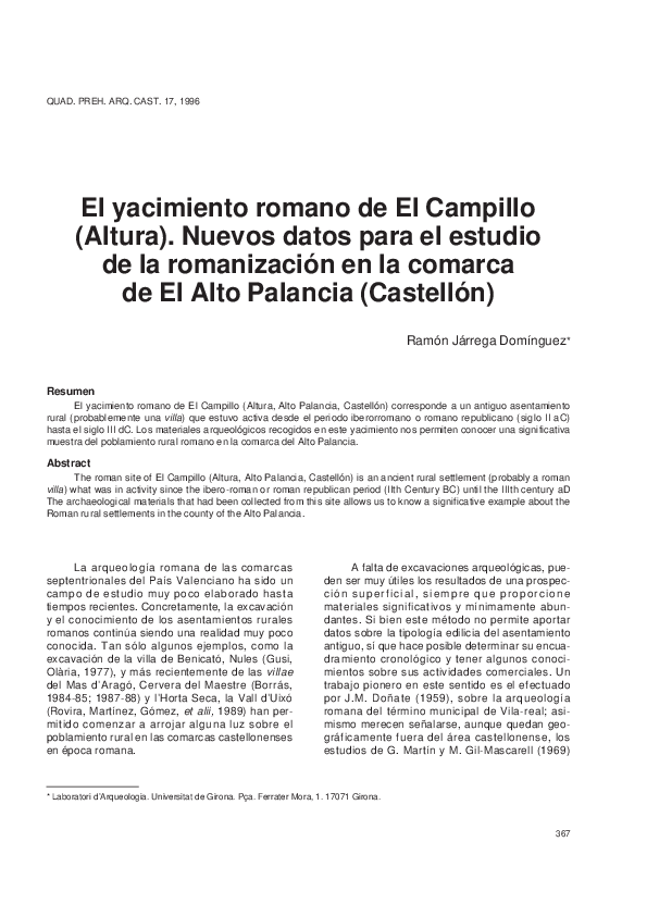 (PDF) La villa romana de El Campillo (Altura, Castellón)