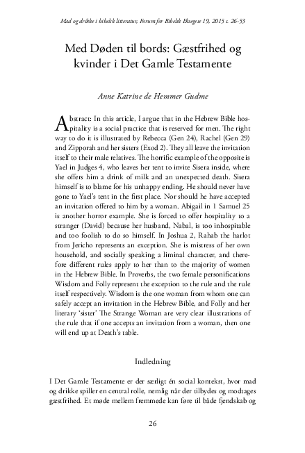 (PDF) Med Døden til bords: Gæstfrihed og kvinder i Det Gamle Testamente ...