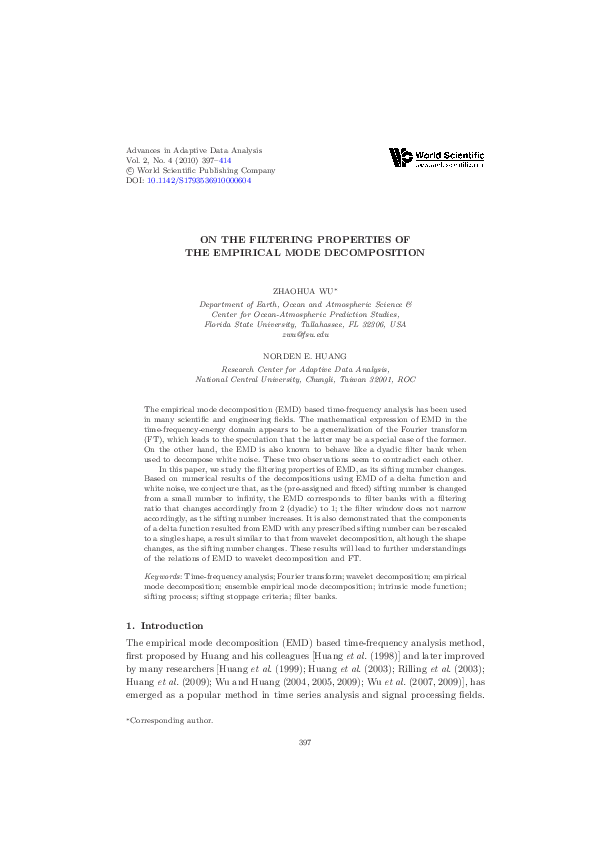 Pdf On The Filtering Properties Of The Empirical Mode Decomposition