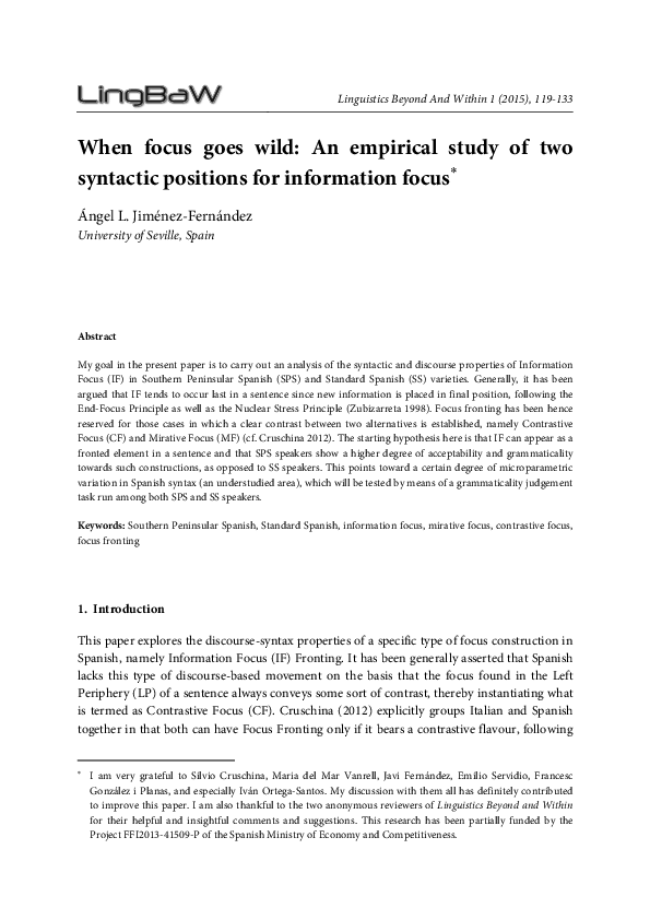 (PDF) When focus goes wild: An empirical study of two syntactic ...