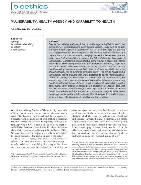 (PDF) VULNERABILITY, HEALTH AGENCY AND CAPABILITY TO HEALTH