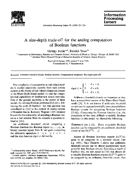 (PDF) A size-depth trade-off for the analog computation of Boolean functions