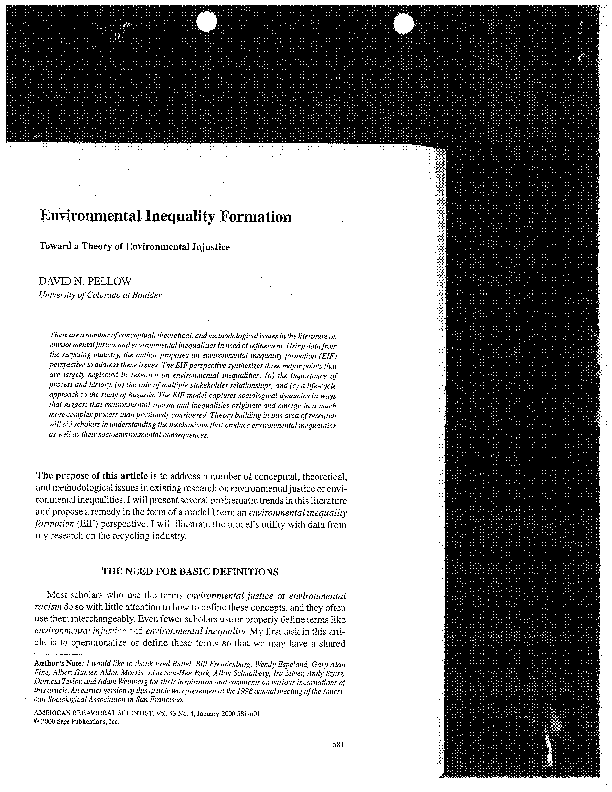 (PDF) Environmental Inequality Formation Toward a Theory of ...