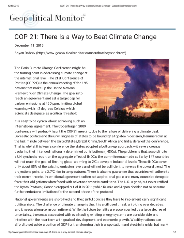 (PDF) COP 21: There is a way to beat climate change | Boyan Dobrev ...