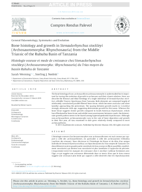 (PDF) Bone histology and growth in Stenaulorhynchus stockleyi ...