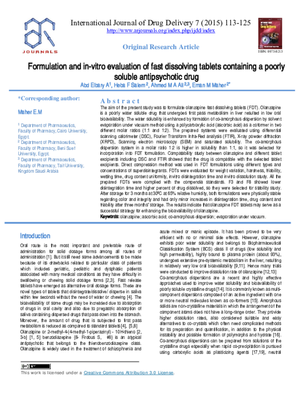 Pdf Formulation And In Vitro Evaluation Of Fast Dissolving Tablets Containing A Poorly Soluble