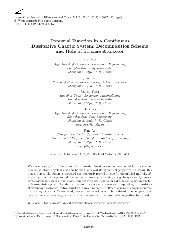 (PDF) Potential Function in a Continuous Dissipative Chaotic System ...