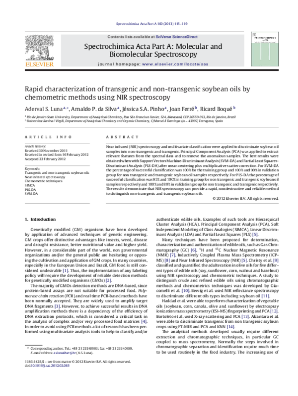 (PDF) Rapid characterization of transgenic and non-transgenic soybean oils by chemometric ...