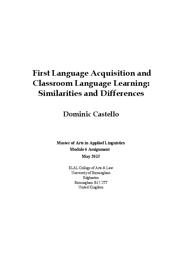(PDF) First Language Acquisition and Classroom Language Learning - Similarities and Differences